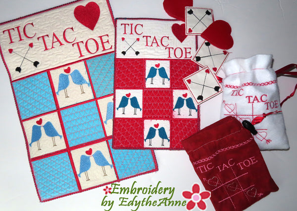 VALENTINE TIC TAC TOE GAME MAT SET w/ Drawstring Bag & Playing Pieces ...