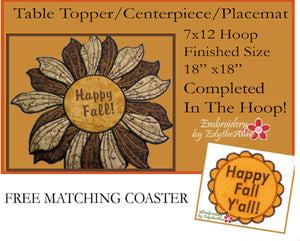 HAPPY FALL TABLE TOPPER In The Hoop Project -MACHINE EMBROIDERY - Digi ...