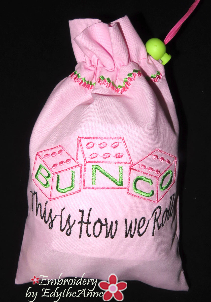 BUNCO DRAWSTRING BAG - In The Hoop Machine Embroidery - Digital Downlo ...