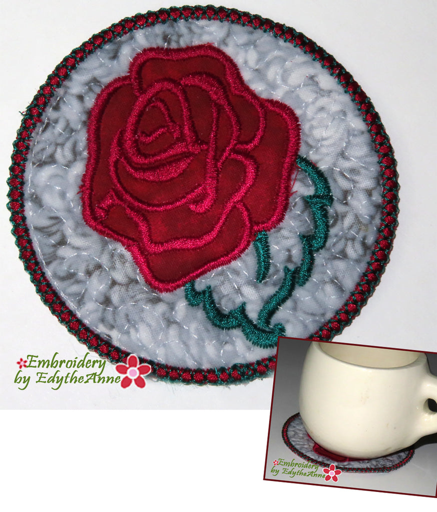 ROSE APPLIQUE COASTER Machine Embroidery Design - Digital Download ...