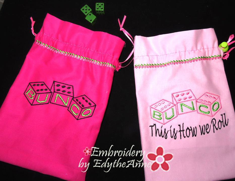 BUNCO DRAWSTRING BAG - In The Hoop Machine Embroidery - Digital Downlo ...