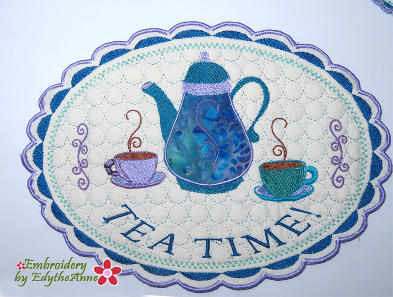 TEA TIME TABLE TOPPER/CENTERPIECE SET In The Hoop Machine Embroidery-D ...