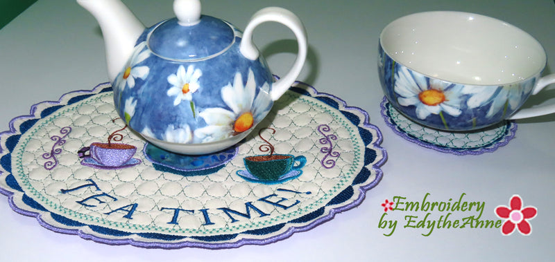 TEA TIME TABLE TOPPER/CENTERPIECE SET In The Hoop Machine Embroidery-D ...