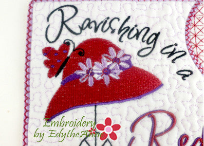 RED HAT Whimsical In The Hoop Embroidered Mug Mats/Mug Rugs. - Digital ...