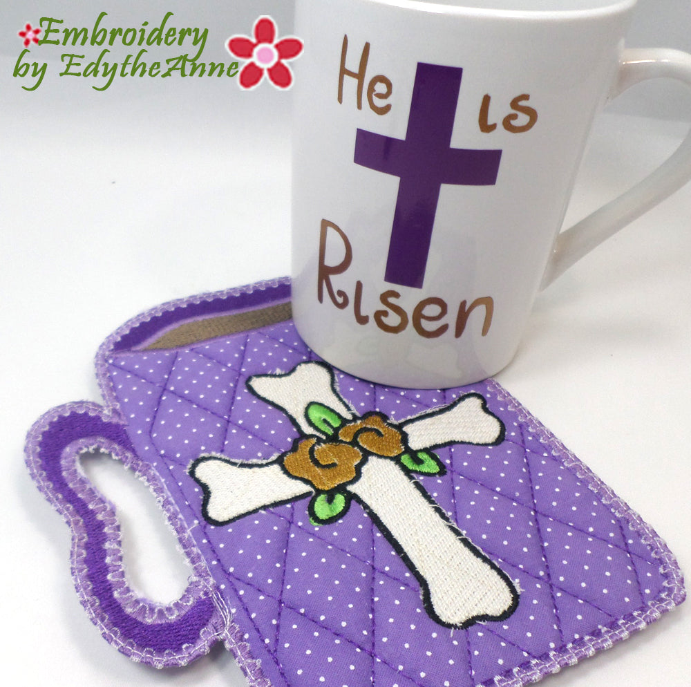 HE IS RISEN CROSS MUG SHAPED In The Hoop Embroidered Mug Mat/Mug Rug ...