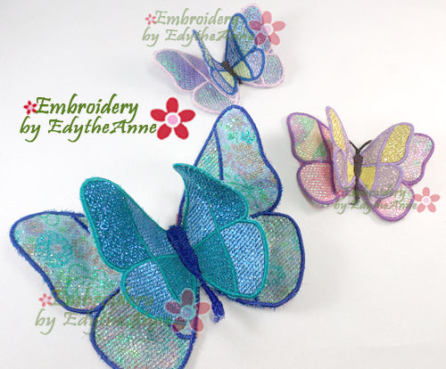 MYLAR BUTTERFLY 3-D- MACHINE EMBROIDERY DESIGN - IN THE HOOP -DIGITAL ...