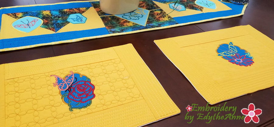 BUTTERFLIES & FLOWERS PLACEMATS In The Hoop Machine Embroidery Design ...