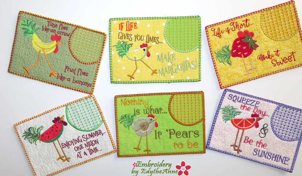 CHICKEN SALAD MUG MAT SET OF SIX - Machine Embroidery Design - Digital ...