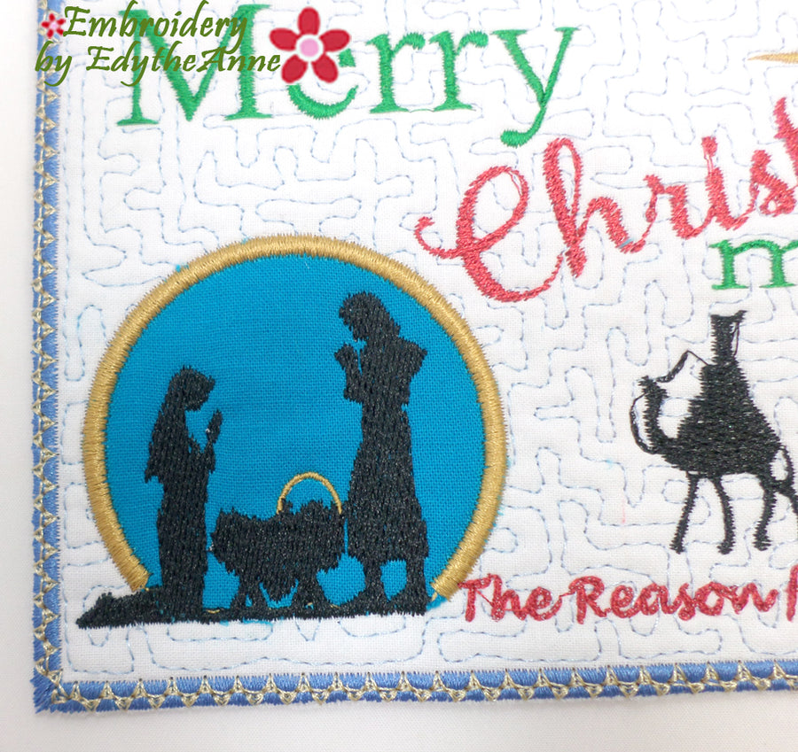 MERRY CHRISTmas In The Hoop Machine Embroidered Mug Mat/Mug Rug ...