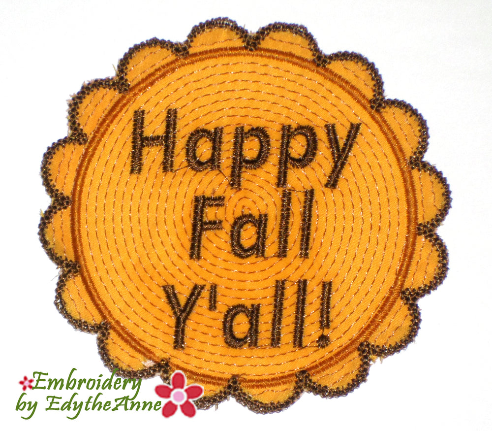 HAPPY FALL COASTER IN THE HOOP MACHINE EMBROIDERY| Embroidery by EdytheAnne