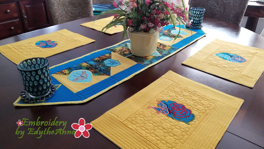 BUTTERFLIES & FLOWERS TABLE SETTING - In The Hoop Machine Embroidery D ...