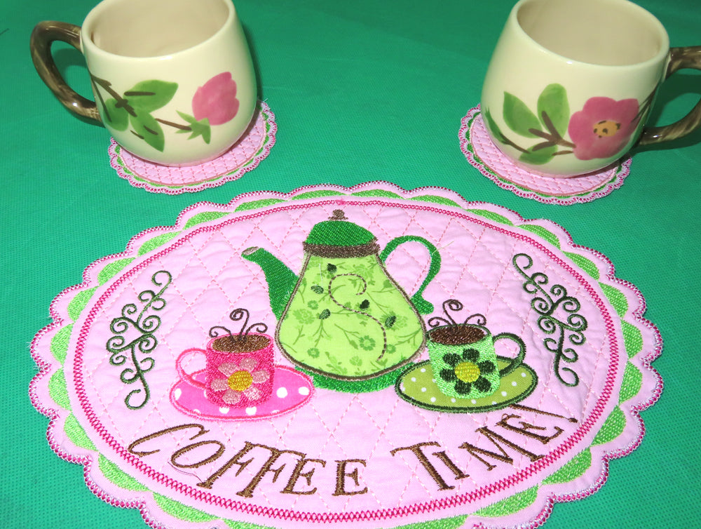 MATCHING COFFEE TIME COASTERS- In The Hoop Machine Embroidery ...