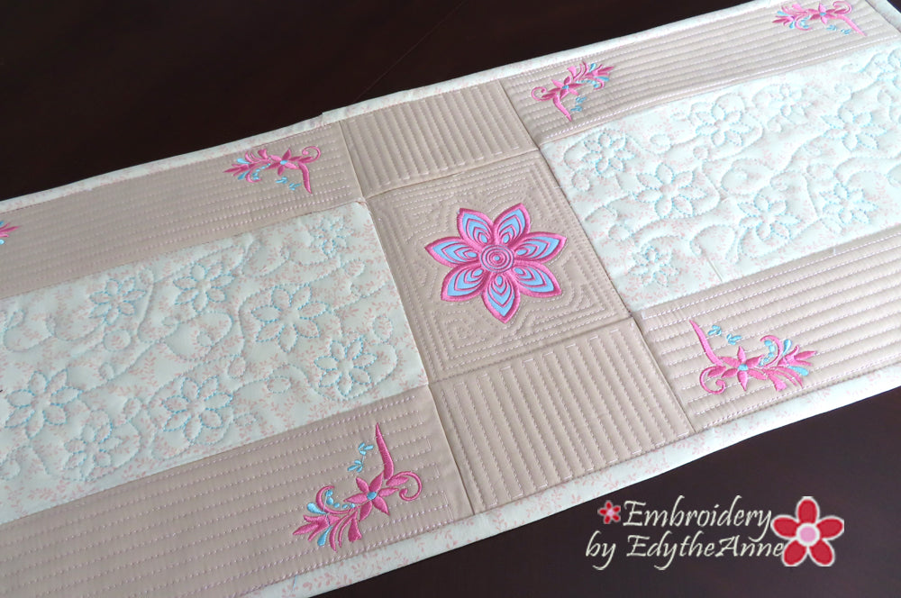 SUMMER ROSE TABLE RUNNER In The Hoop Embroidery Design - Digital Downl ...